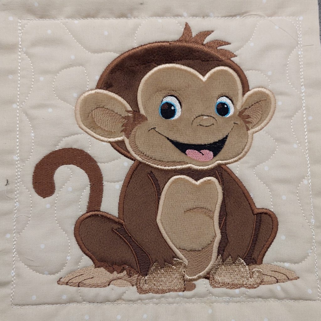 Little Monkey quilt panel 7.5×7.5 – ITHWL – In the Hoop with Lee