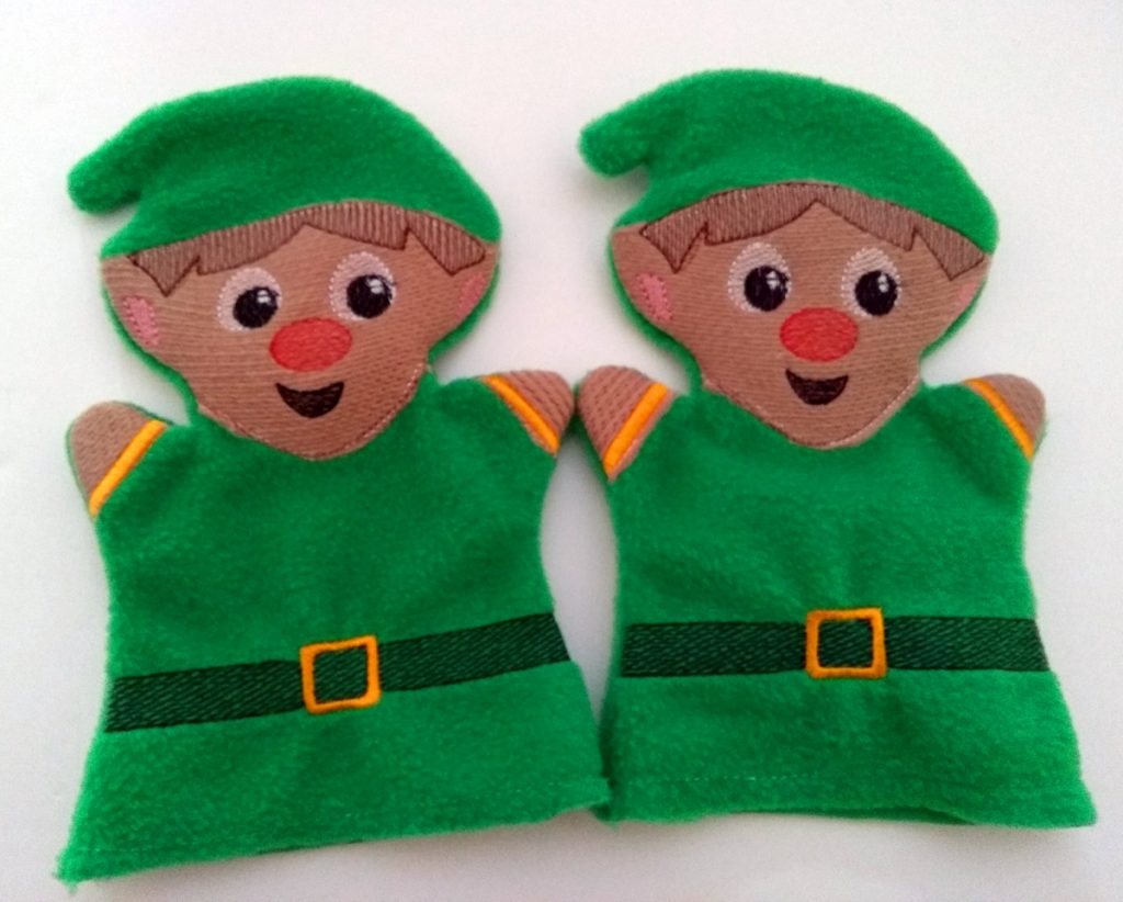 Christmas Elf hand puppet 2 to a hoop 7.5×11 – ITHWL – In the Hoop with Lee