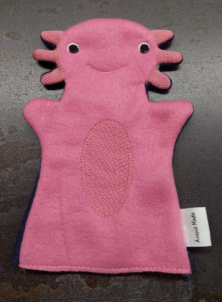Axolotl sketch hand puppet 6×10 – ITHWL – In the Hoop with Lee